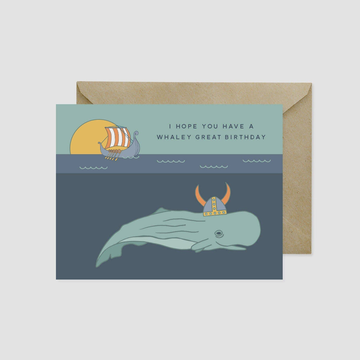 Card: "I Hope You Have a Whaley Great Birthday" Viking Ship and Whale ...