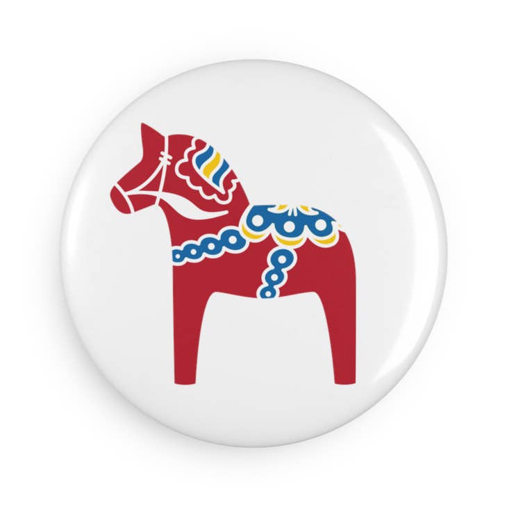Magnet: Swedish Dala Horse Round Refrigerator Magnet 2.25" Diameter ...